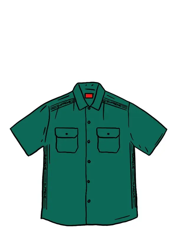 Supreme Logo Rib Short Sleeve Work Shirt - Green