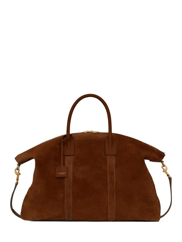Saint Laurent Suede Bowling Tote - Tan Brown
