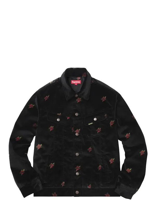 Supreme Velvet Trucker Jacket - Black Sacred Hearts