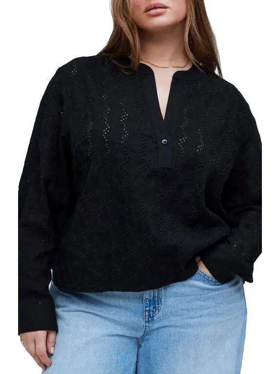 Madewell Long-sleeve Eyelet Top - True Black