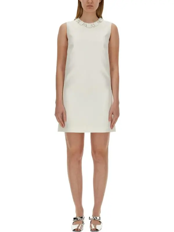 Versace Mini Duchesse Dress With Crystals - White