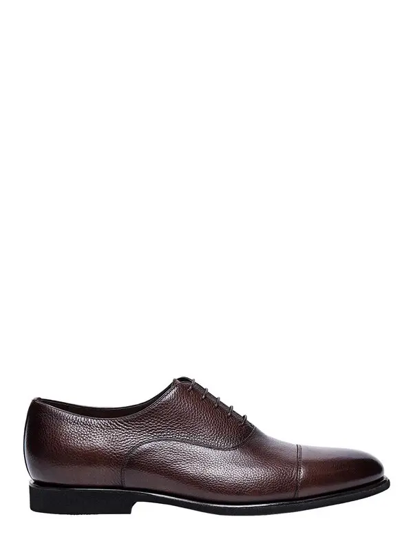 Santoni Darian Grained Leather Oxfords - Dark Brown