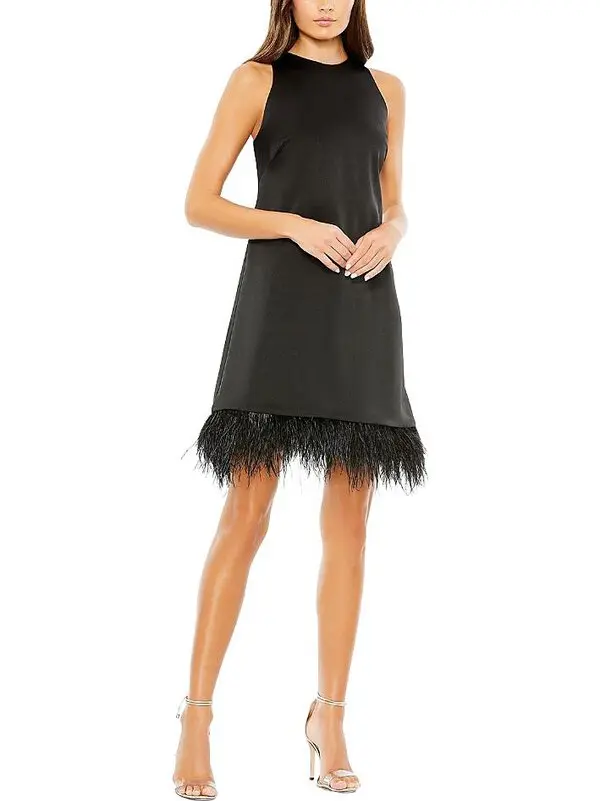 Mac Duggal Ieena Feathered Hem A-line Dress - Black