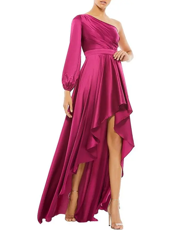 Mac Duggal Ieena One-shoulder High-low Gown - Berry