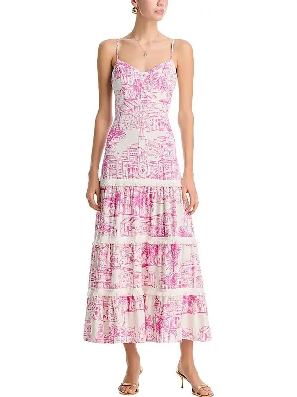 Aqua City Palm Scenic Print Maxi Dress - Pink/white