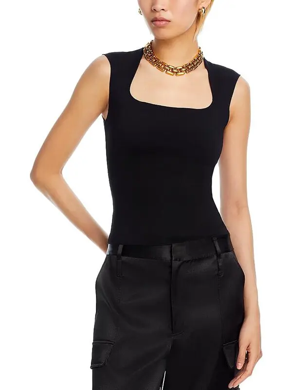 Aqua Square Neck Sleeveless Top - Black