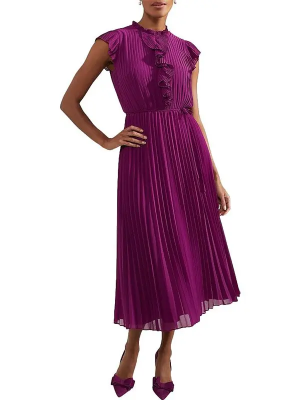 HOBBS LONDON Addison Pleated Midi Dress - Magenta Purple