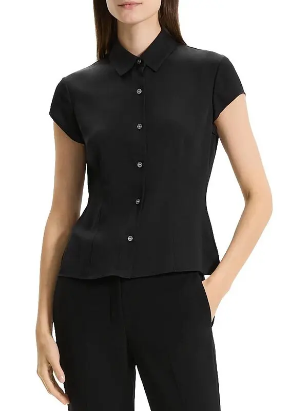Theory Silk Cap-sleeve Shirt - Black