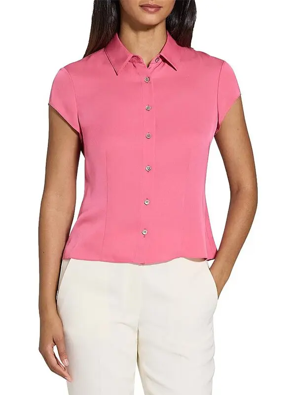 Theory Silk Cap-sleeve Shirt - Bright Pink