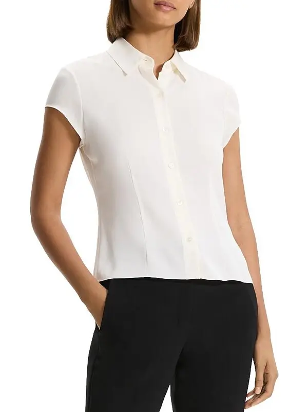 Theory Silk Cap-sleeve Shirt - Ivory