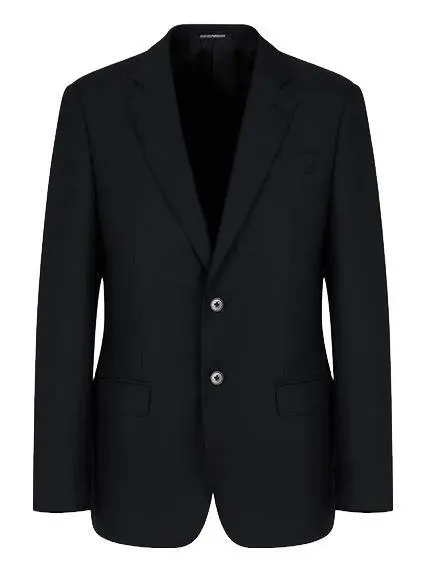 Emporio Armani Comfort-fit Single-breasted Jacket In Virgin-wool Hopsack - Black