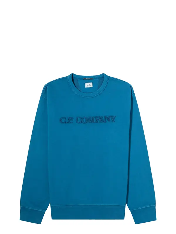 C.P. COMPANY Cotton Diagonal Fleece Logo Sweatshirt - Ink Blue