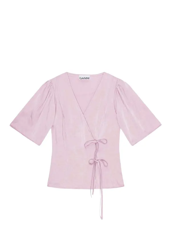 GANNI V-neck Wrap Blouse - Pink