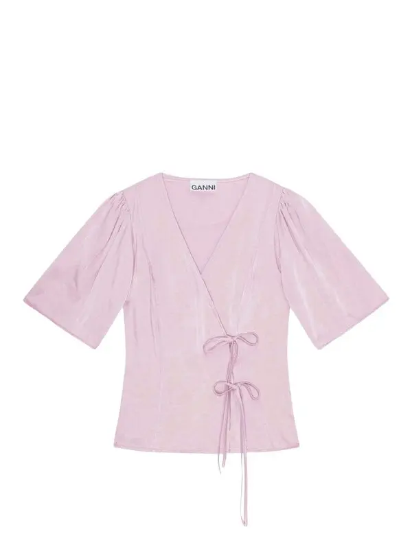 GANNI V-neck Wrap Blouse - Pink