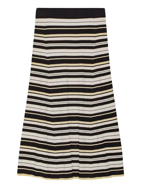 GANNI Striped Ribbed-knit Midi Skirt - Black