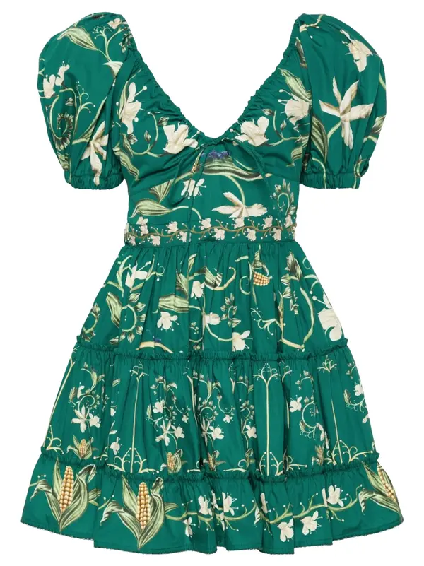 Agua Bendita Manzanilla Esmeralda Floral Mini Dress - Green