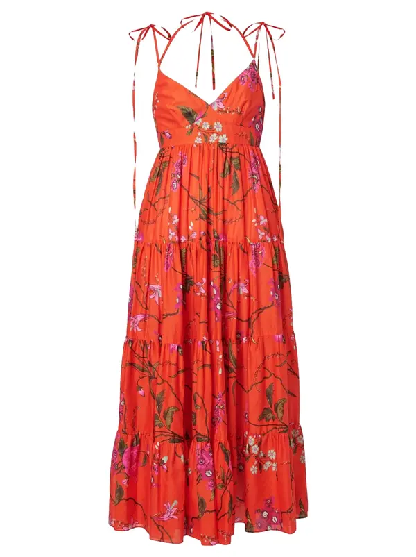 Erdem Floral-print Tiered Midi Dress - Red