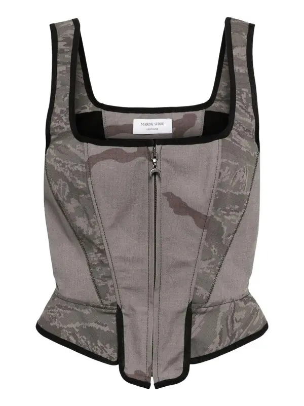 MARINE SERRE Regenerated Cotton Corset Top - Grey