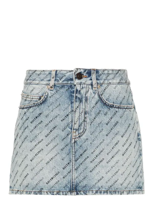Balenciaga Logo-print Denim Mini Skirt - Blue
