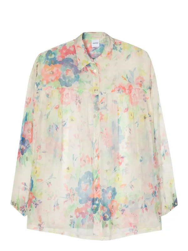 Aspesi Floral-print Crepon Shirt - Pink