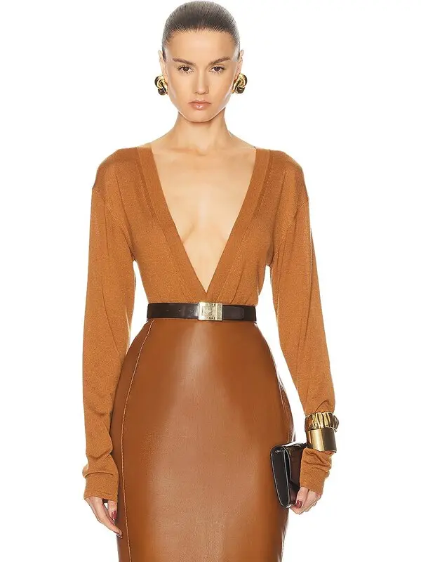Saint Laurent V-neck Bodysuit - Cognac