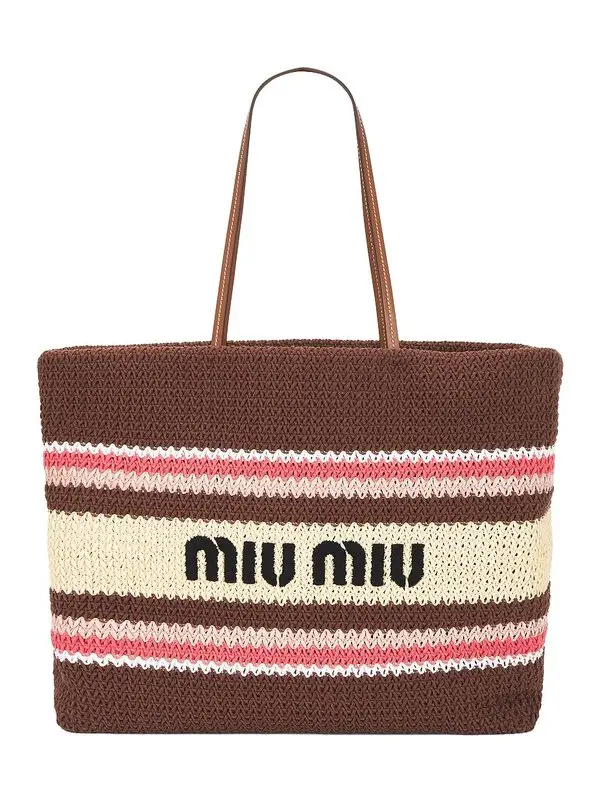 Miu Miu Tessuto Stripes Tote Bag - Tabacco  Fragola  & Naturale