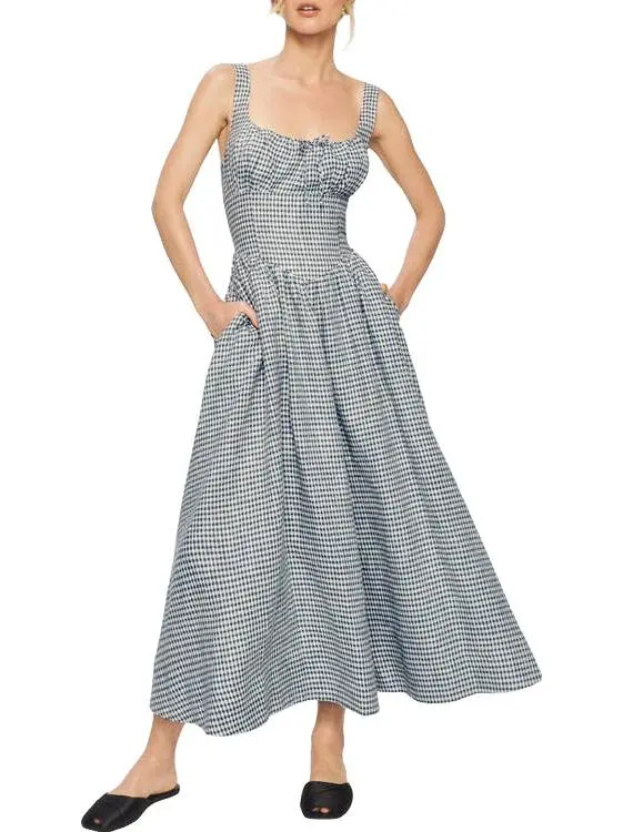 REFORMATION Balia Linen Sundress - Slate Check