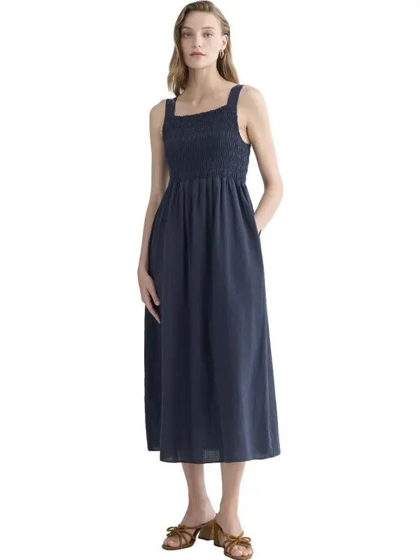 Everlane Gauze Smock Midi Dress - Navy