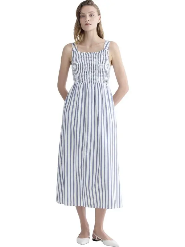 Everlane Gauze Smock Midi Dress - White/mazarine Blue