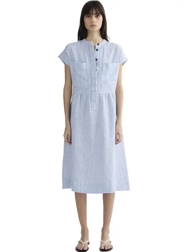 Everlane Linen Craft Midi Dress - Bluebell/bone White