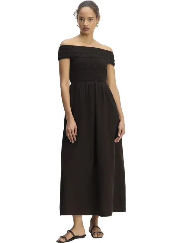 Everlane Gauze Off-the-shoulder Maxi Dress - Black