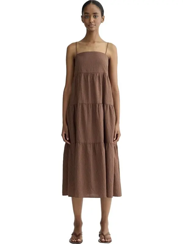 Everlane Gauze Tiered Maxi Dress - Carob Brown / Black