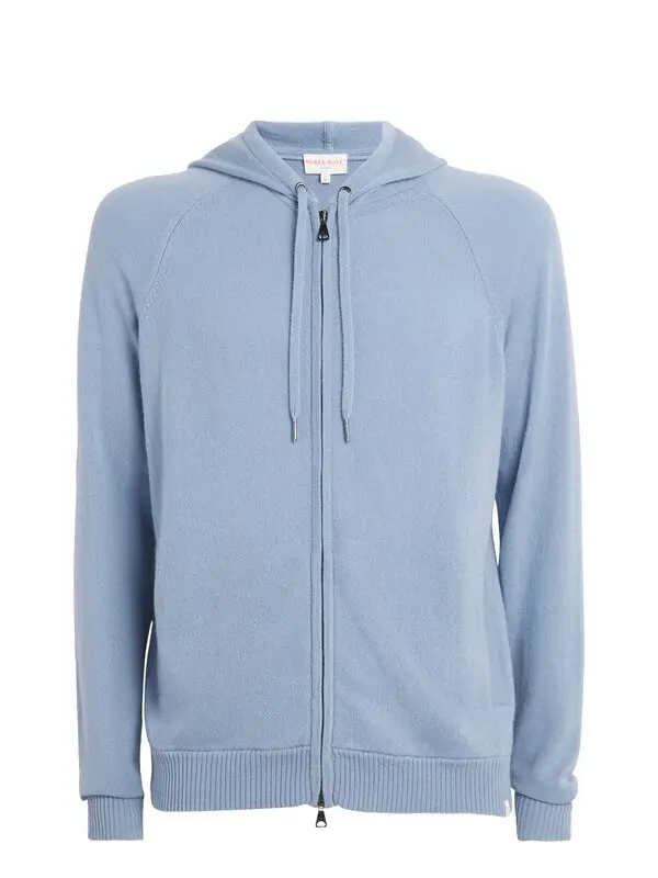 Derek Rose Cashmere Finley Zip Up Hoodie - Blue