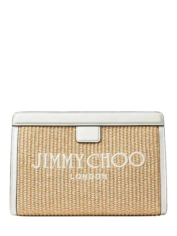 JIMMY CHOO Avenue Raffia Pouch - White