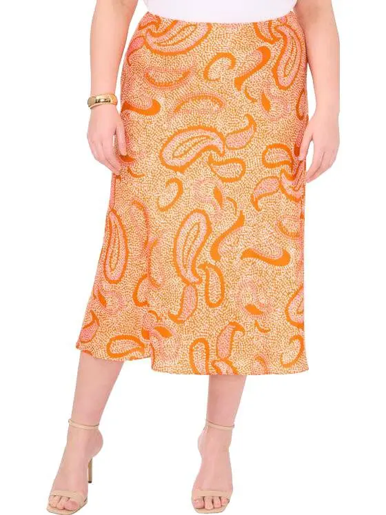 1.State Print Midi Skirt - Russet Orange