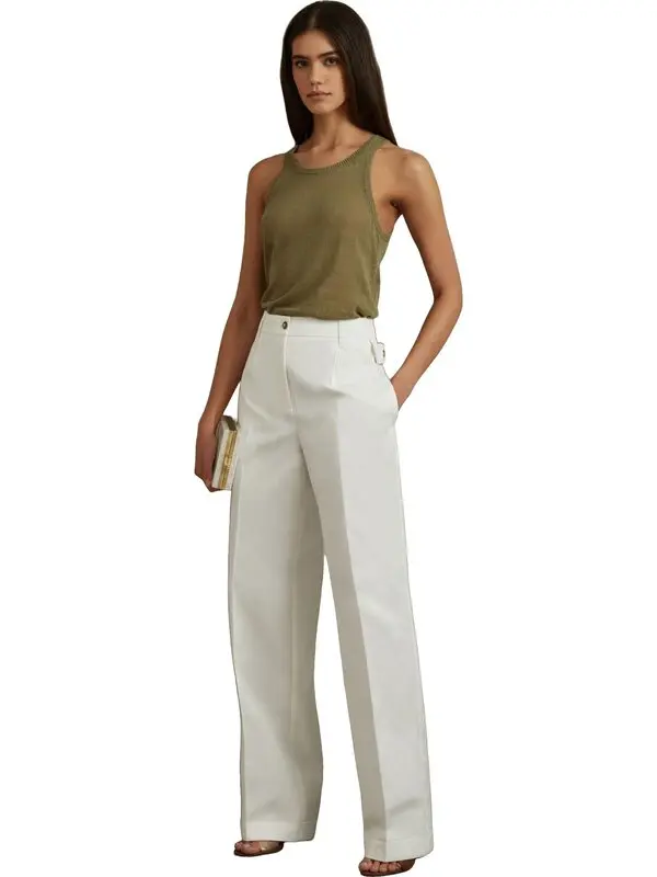 REISS Harper Cotton Wide Leg Trousers - White