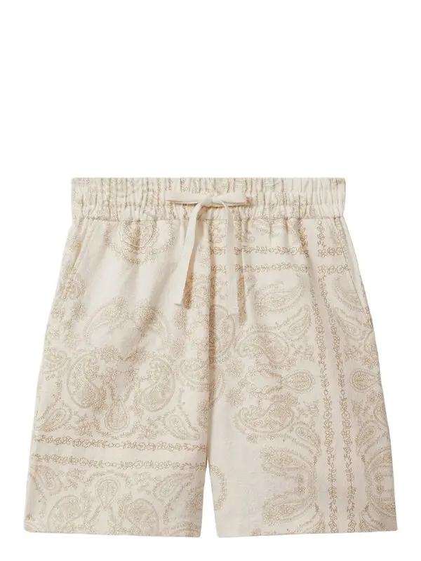 LES DEUX Ramie-cotton Paisley Print Drawstring Shorts - Ivory
