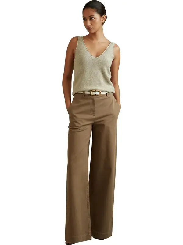 REISS Eva Blend Wide Leg Trousers - Dark Camel