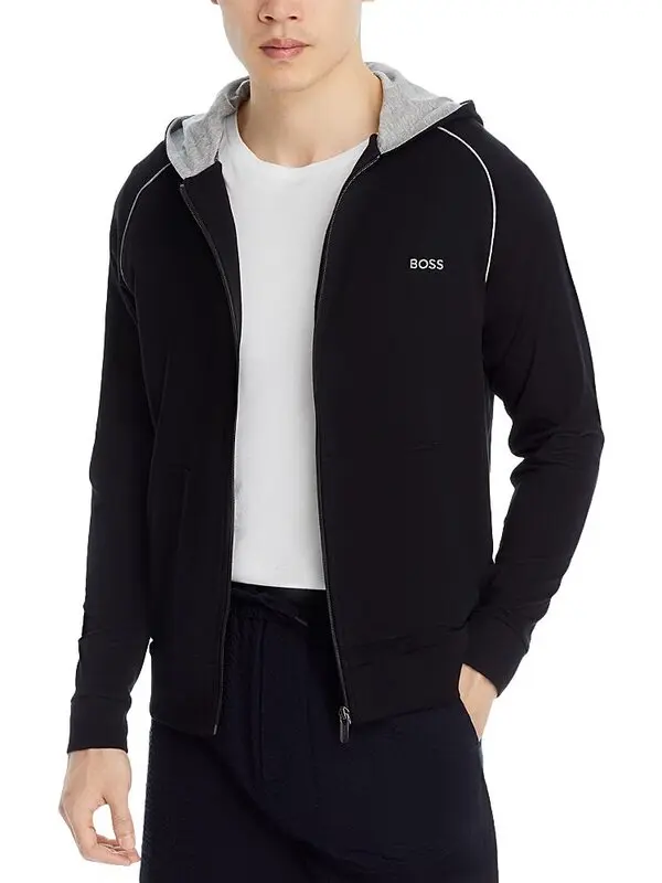 BOSS Mix & Match Cotton-blend Zip-up Hooded Jacket - Black