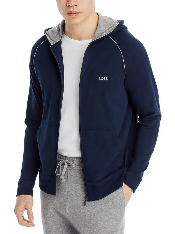 BOSS Mix & Match Cotton-blend Zip-up Hooded Jacket - Dark Blue