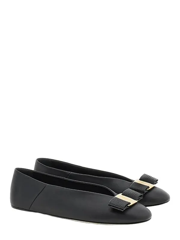 FERRAGAMO Vanna Leather Bow Flats - Black