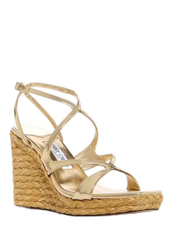 JIMMY CHOO Ayla 110 Wedge Espadrille Sandals - Gold