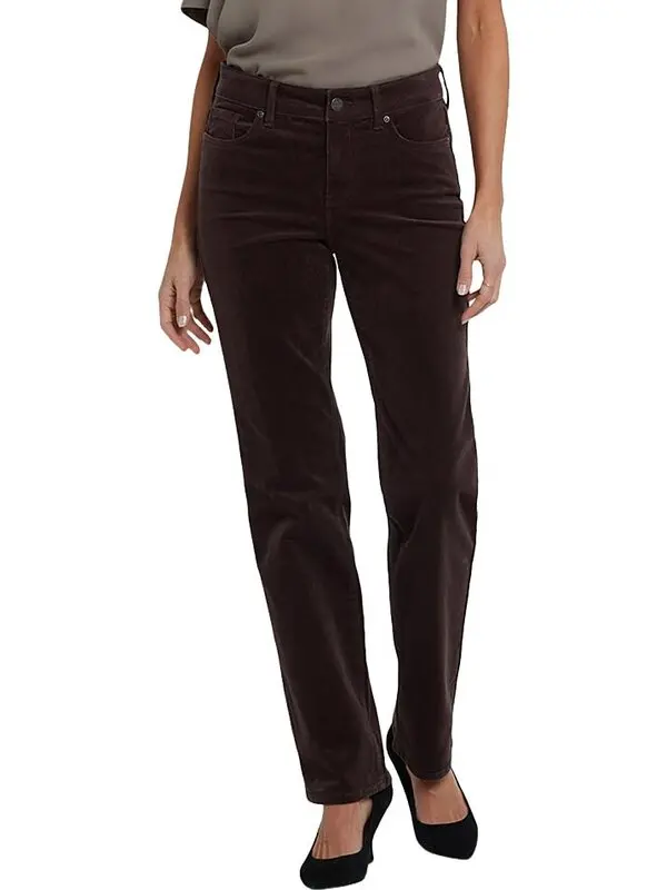 NYDJ Marilyn High Rise Straight Leg Corduroy Pants - Bitter Chocoalte
