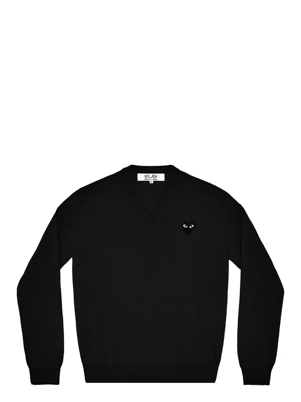Play Comme Des Garcon Heart V-neck Pullover - Black