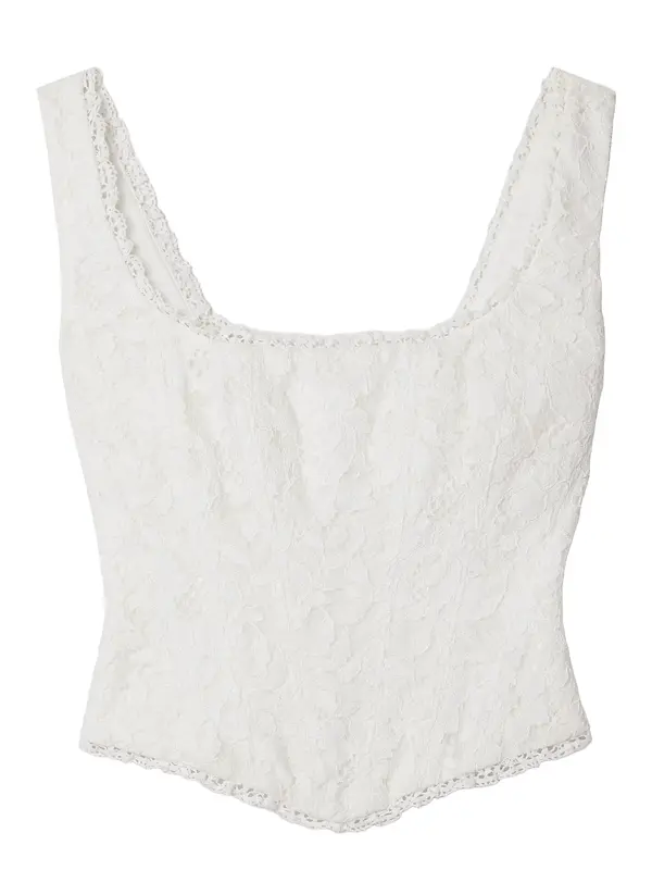 LoveShackFancy Lorelai Cropped Crochet-trimmed Lace Bustier Top - Off-white