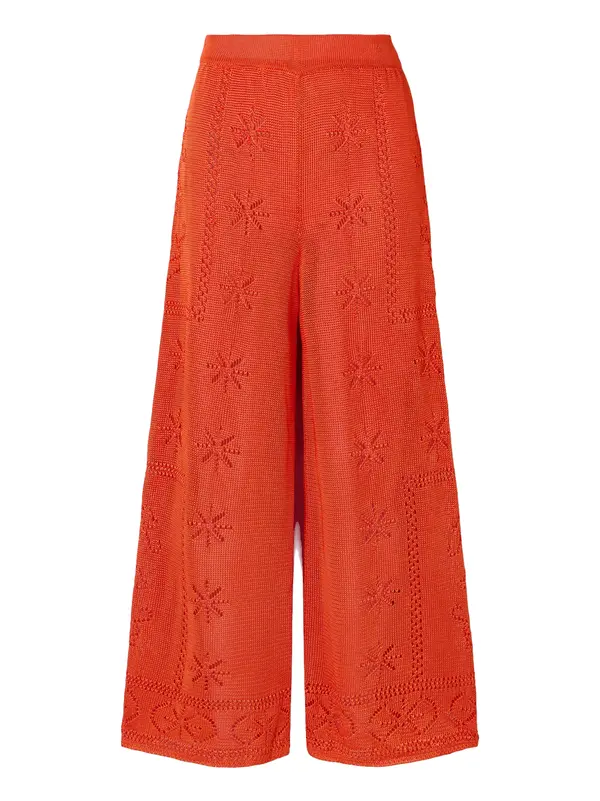 Calle Del Mar Pointelle-knit Wide-leg Pants - Red