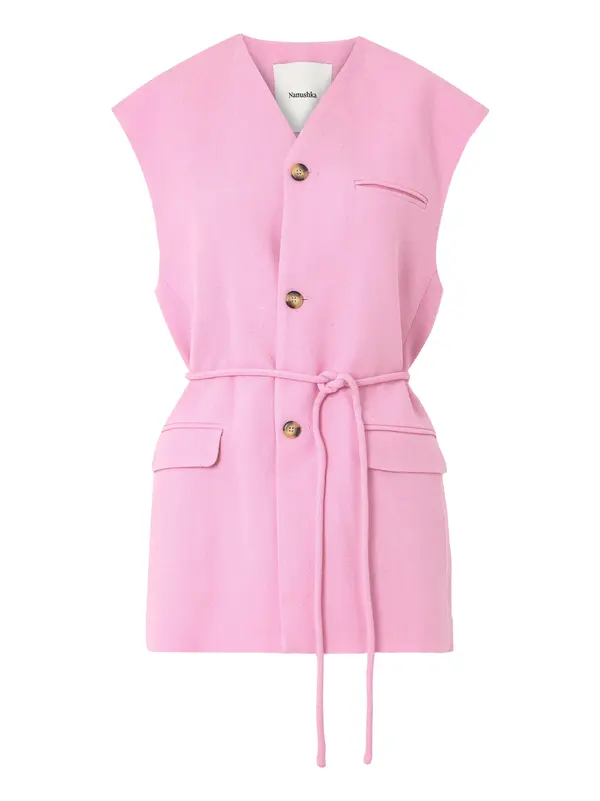Nanushka Miriam Belted Tweed Vest - Pink