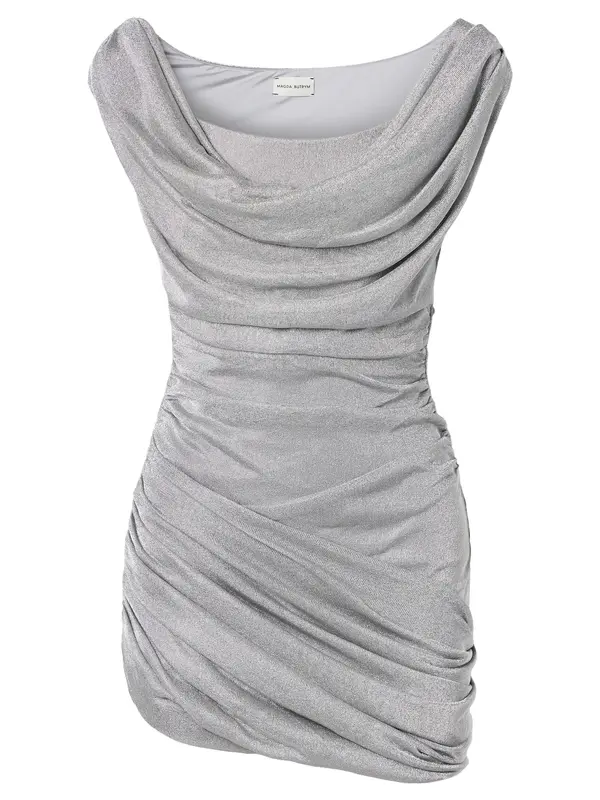 Magda Butrym Draped Metallic Jersey Mini Dress - Silver