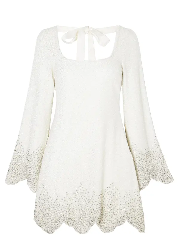 CLIO PEPPIATT Embellished Scalloped Mini Dress - Ivory