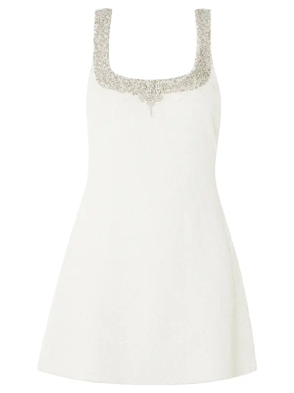 CLIO PEPPIATT Daisy Crystal Embellished Mini Dress - Ivory